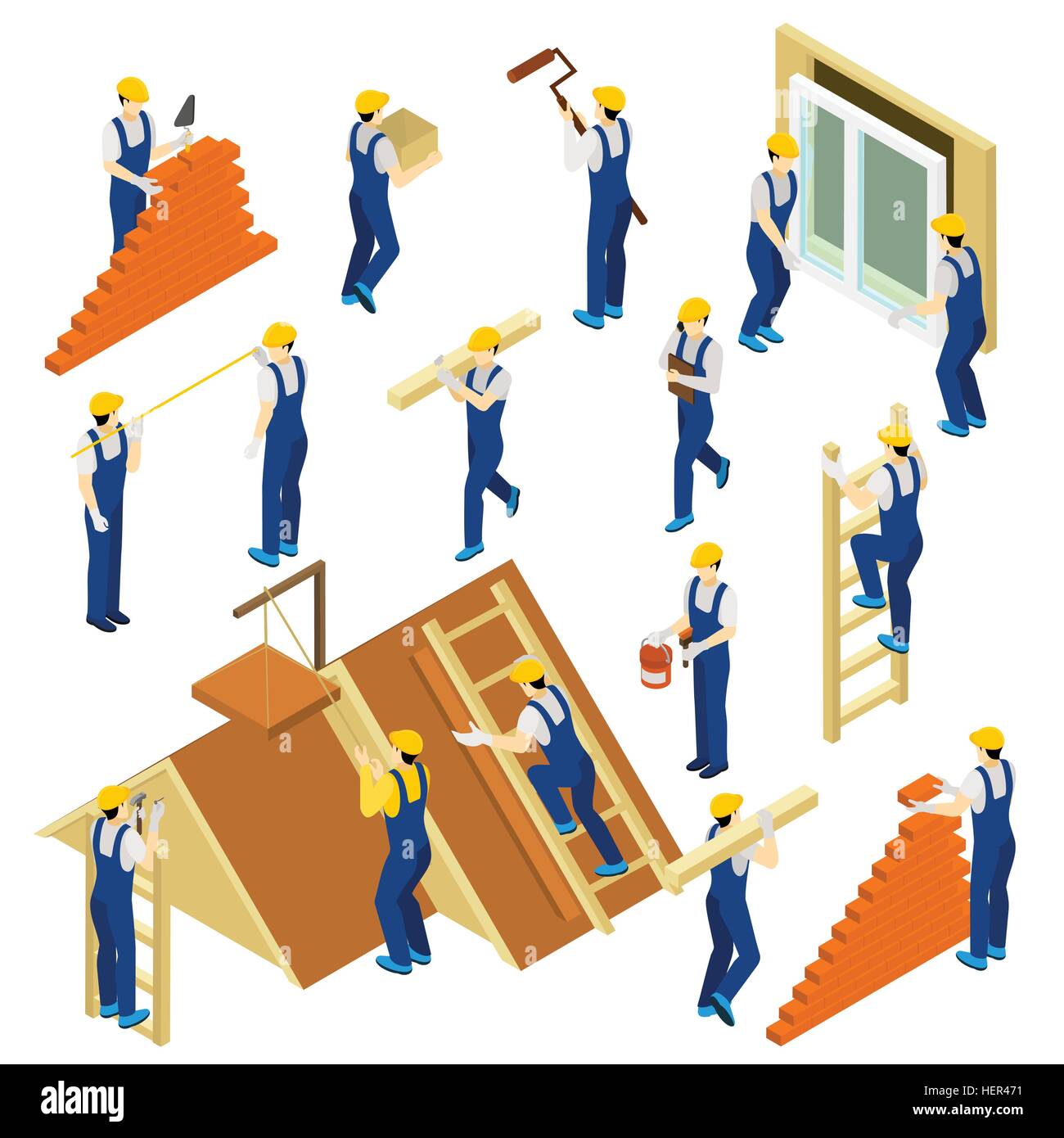 Builder Isometric Set. Builder isometric set with uniform materials and ...
