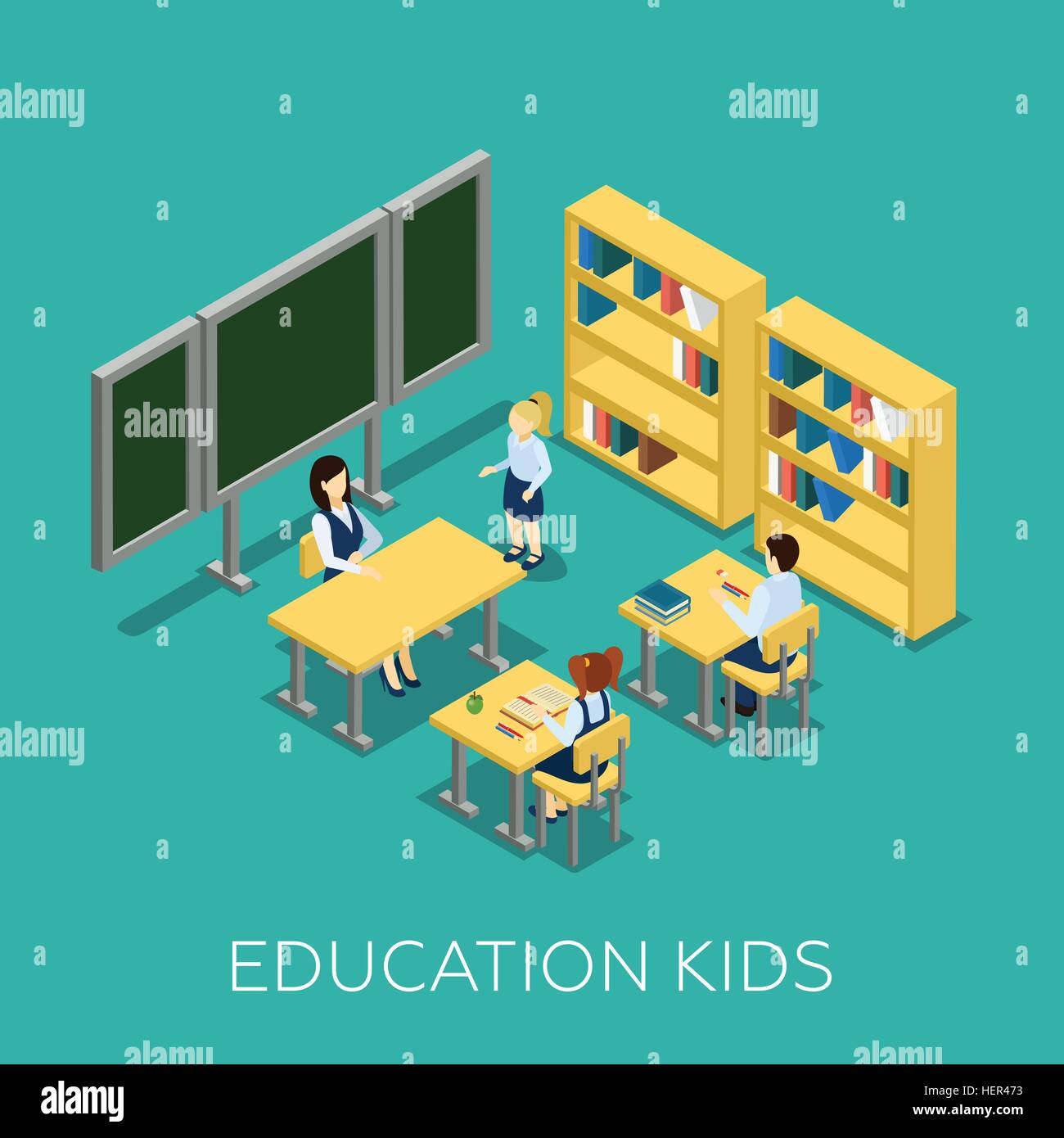 Education Isometric Illustration. Education concept with kids and ...