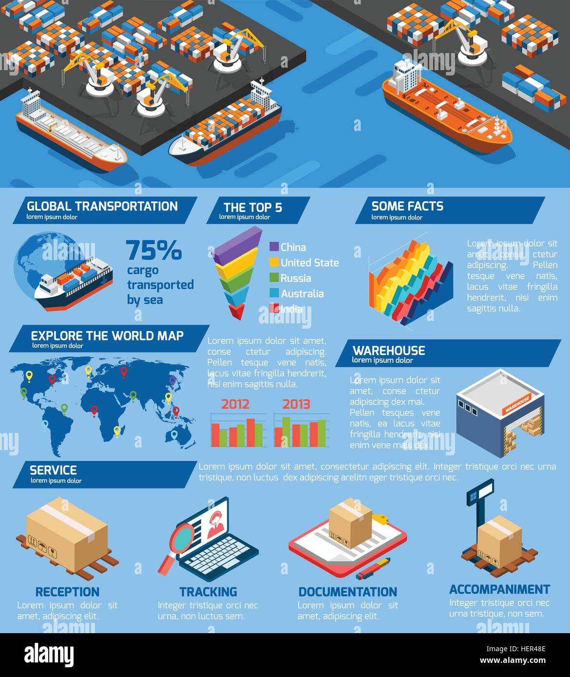 Seaport Cargo Transportation Service isometric infographic. Seaport ...
