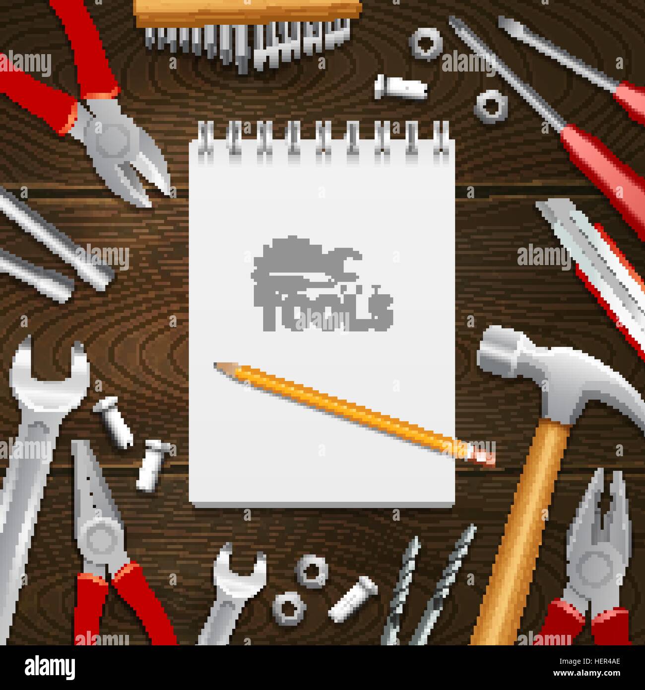 Carpenter Construction Tools Flat Composition Background. Carpentry ...