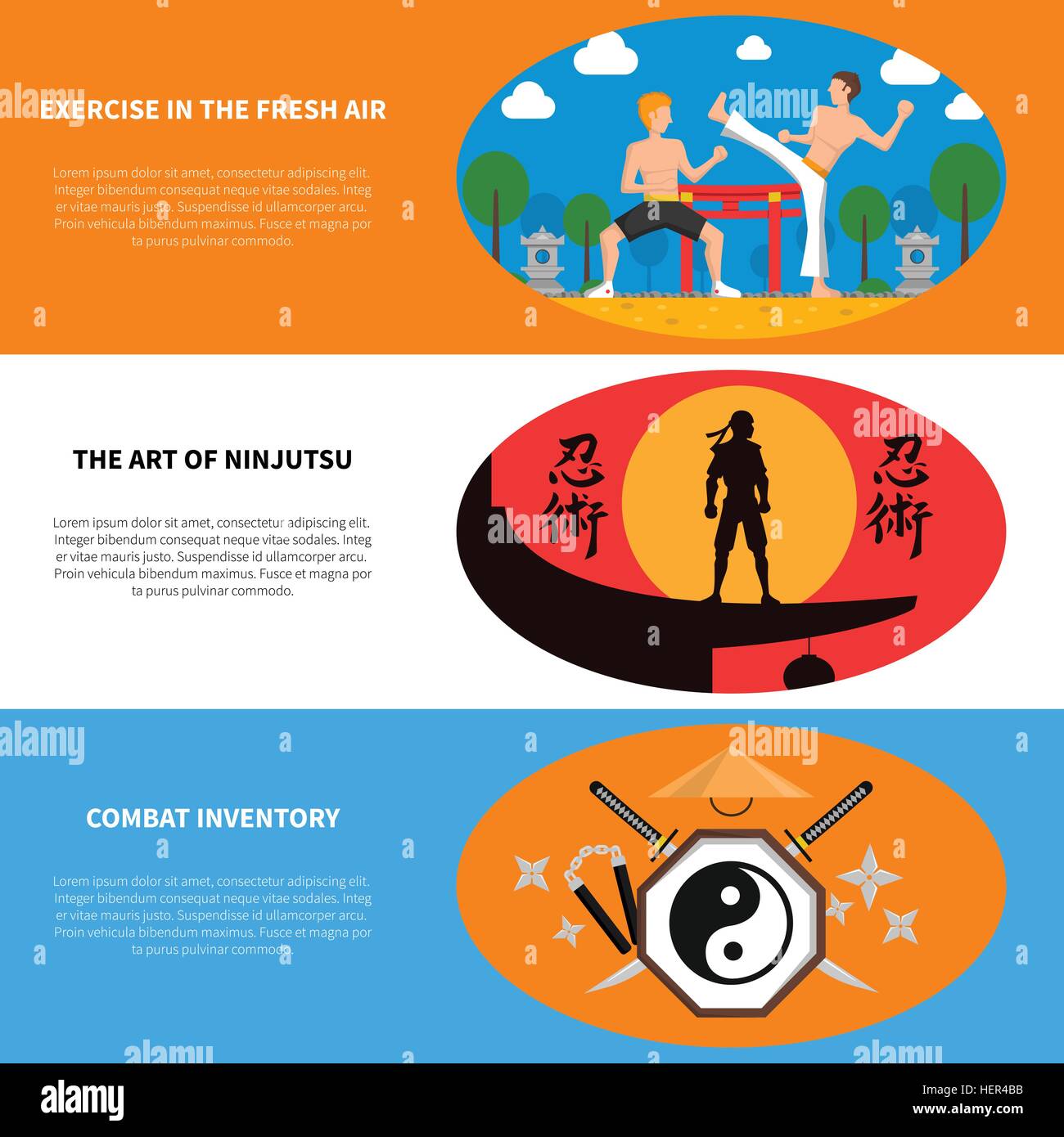 Martial Arts Banners Set. Martial arts horizontal banners set with ...