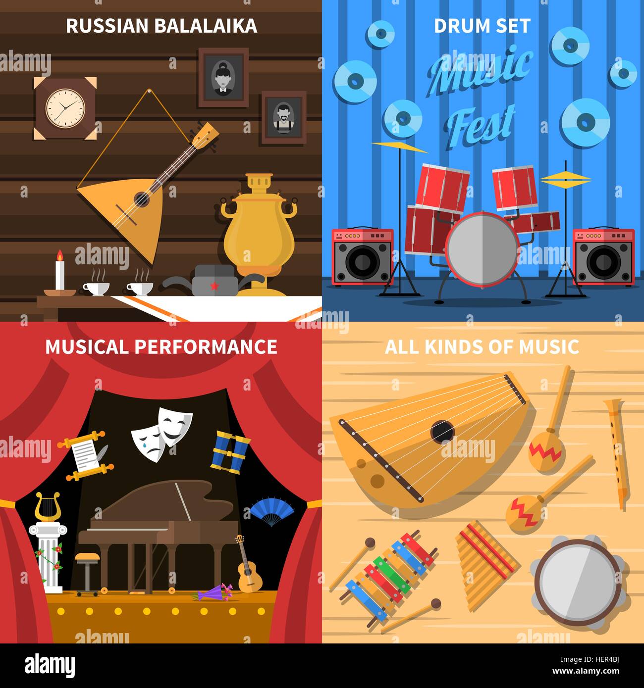 Musical Instruments Concept Icons Set. Musical instruments concept ...