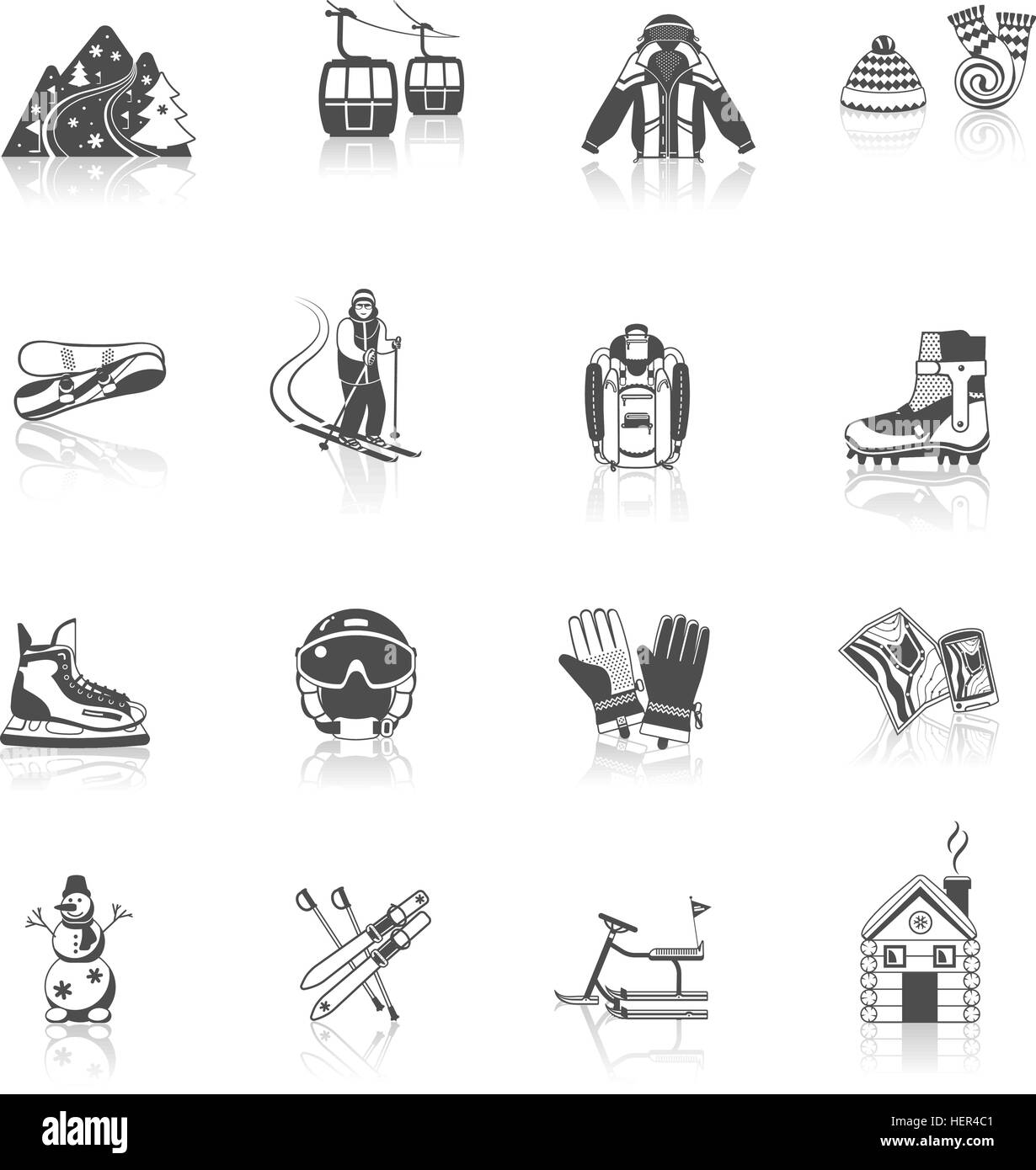 Ski resort icons black set. Ski resort icons black set with winter ...