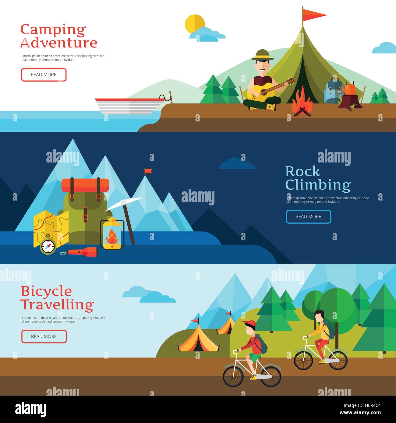 Camping Flat Banner Set. Camping flat horizontal banner set for web ...