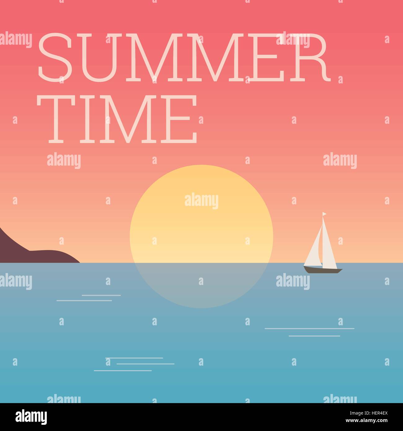 Landscape sunset, summertime title. Editable vector design Stock Vector ...