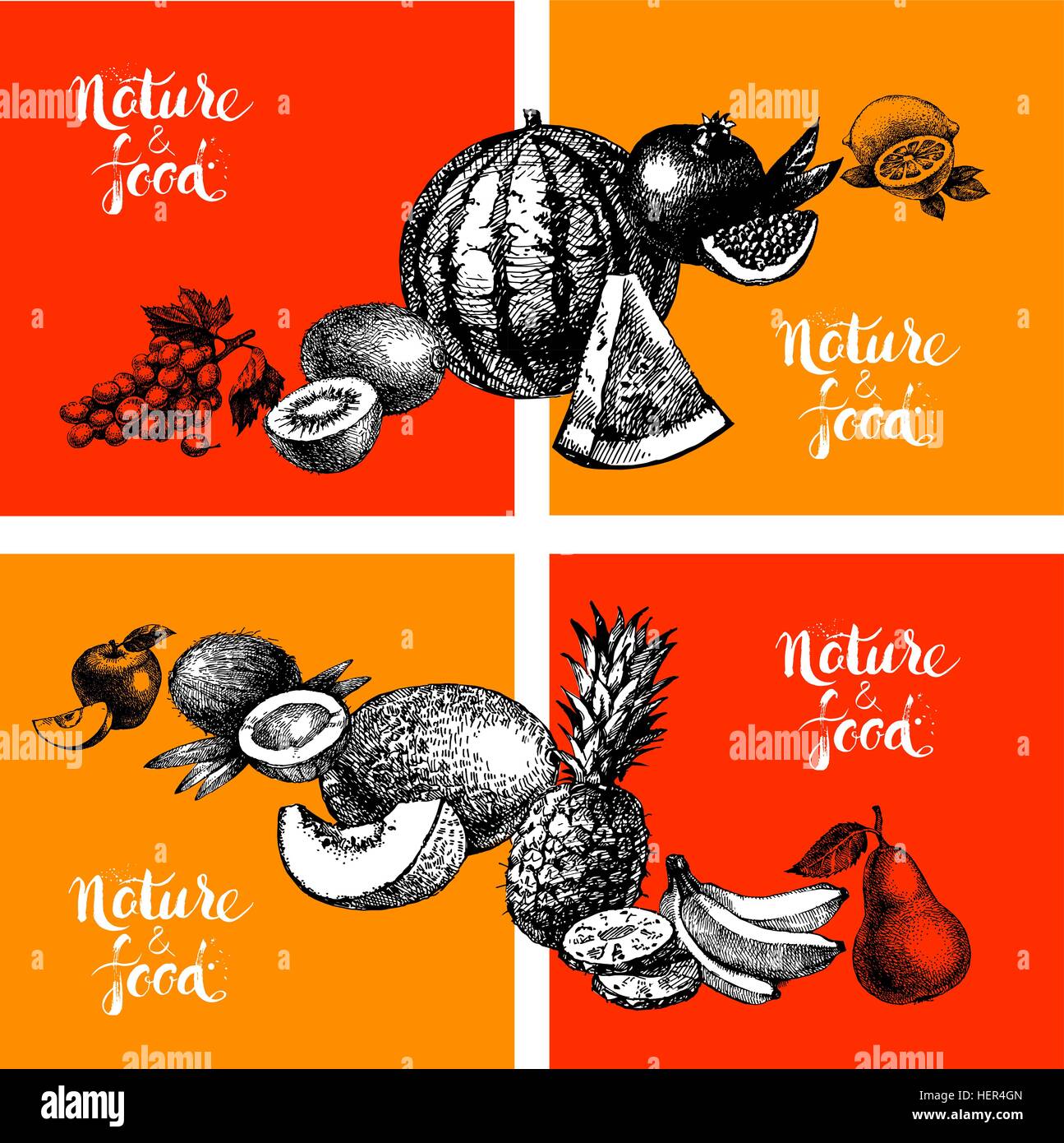 Eco natural food menu vintage background. Sketch hand drawn vegetables ...