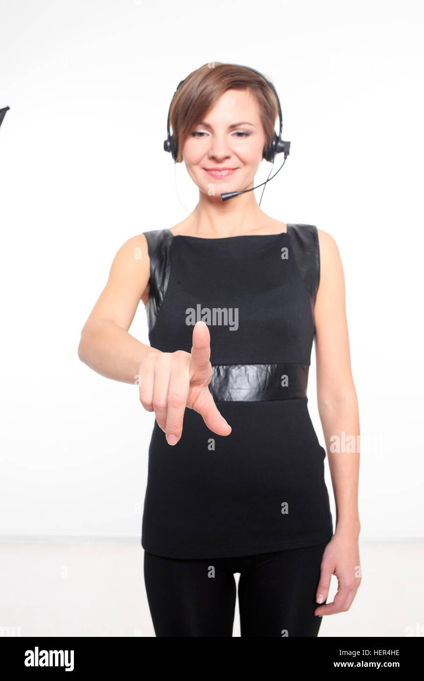 Businesswoman in front of visual touch screen Stock Photo - Alamy