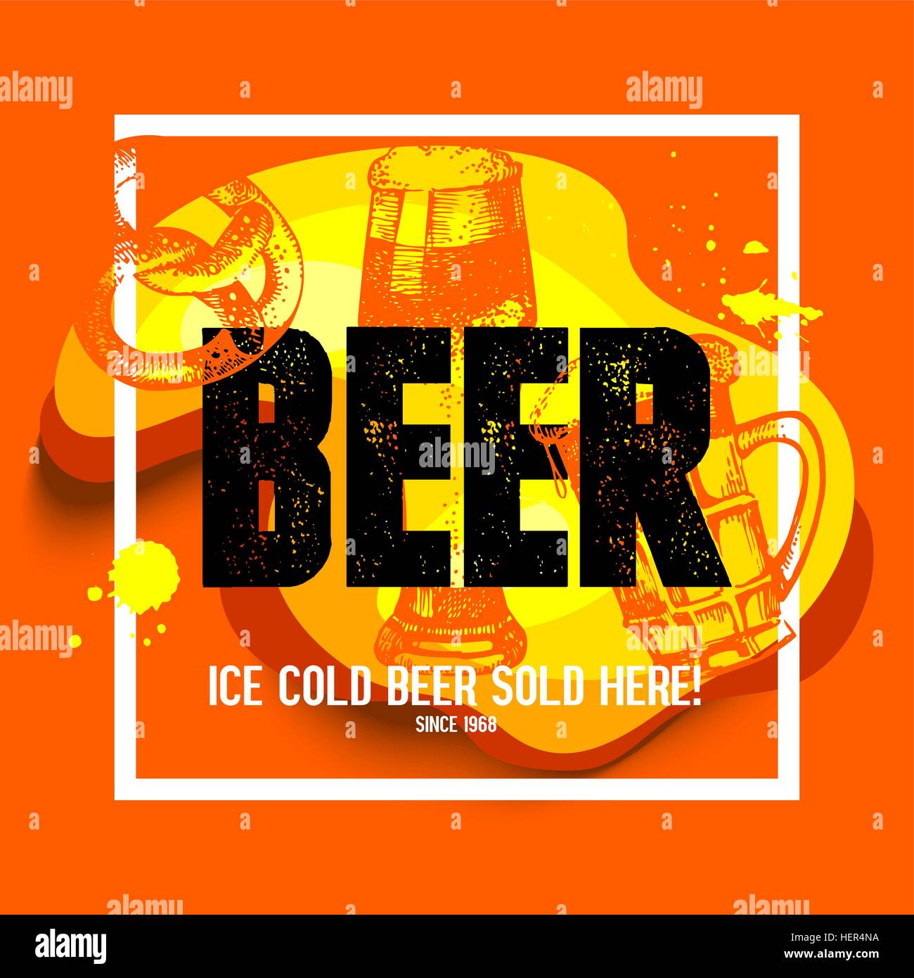 Oktoberfest poster. Hand drawn sketch illustration. Splash blob retro ...