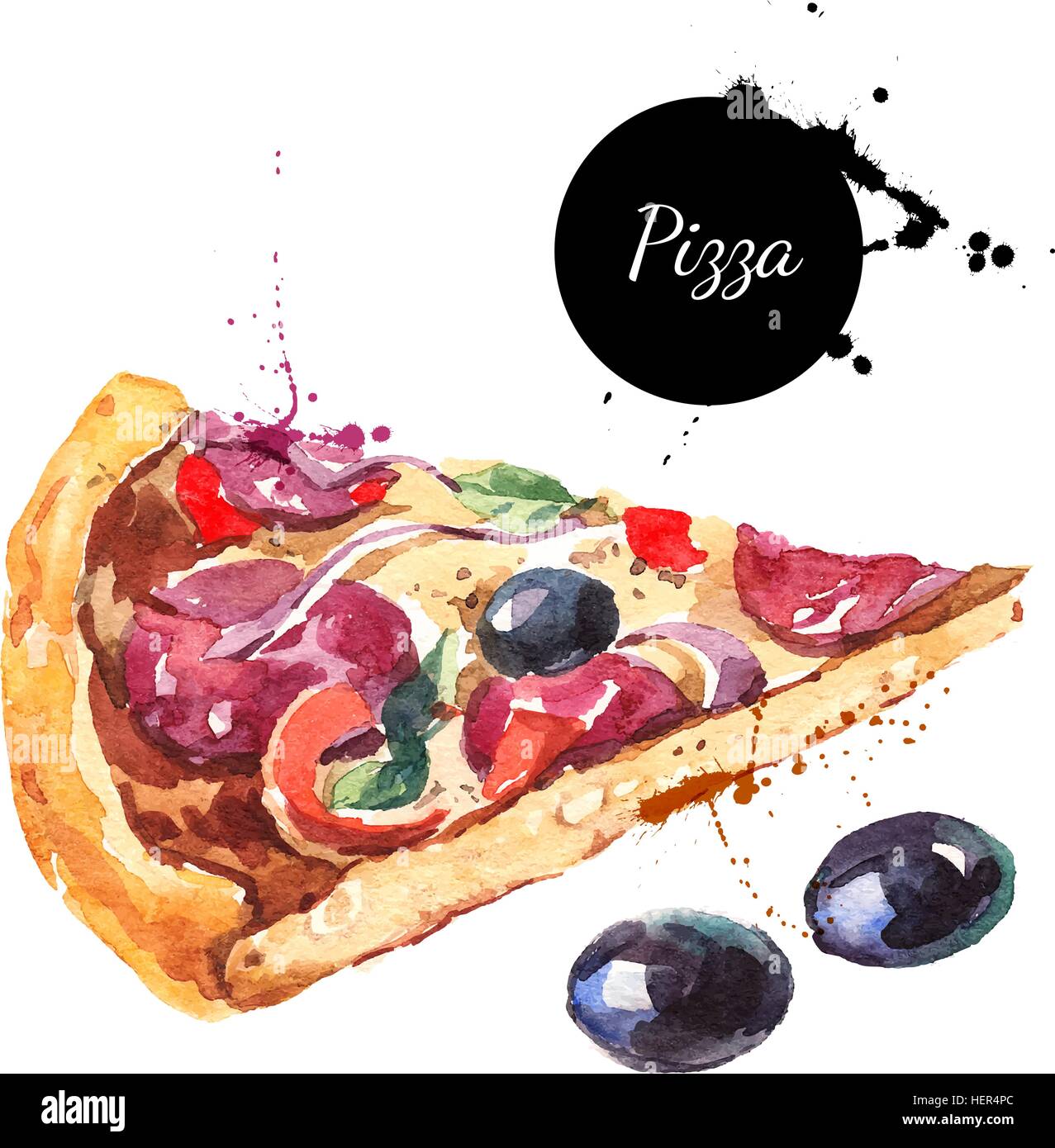 Watercolor pizza. Isolated food illustration on white background Stock ...