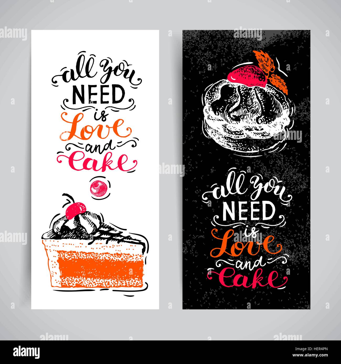 Sweet cakes pastry hand drawn vintage poster set. Sketch vector ...