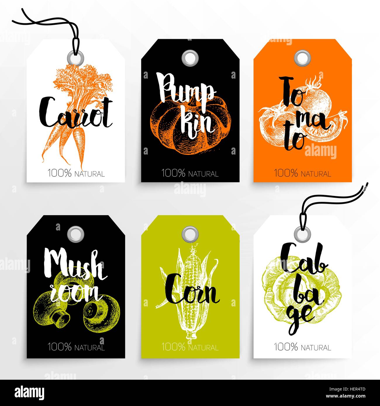 Hand drawn vegetables sale tags. 100% natural organic eco foods green ...