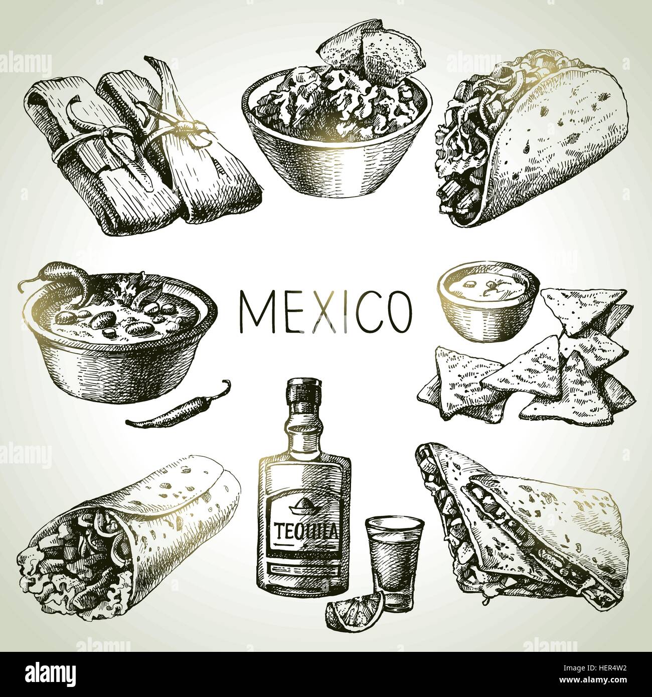 Mexican traditional food. Hand drawn sketch vector illustration ...