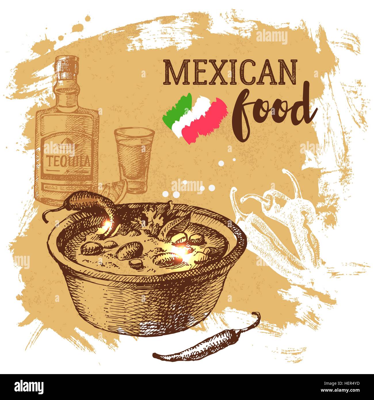 Mexican traditional food background. Hand drawn sketch vector ...