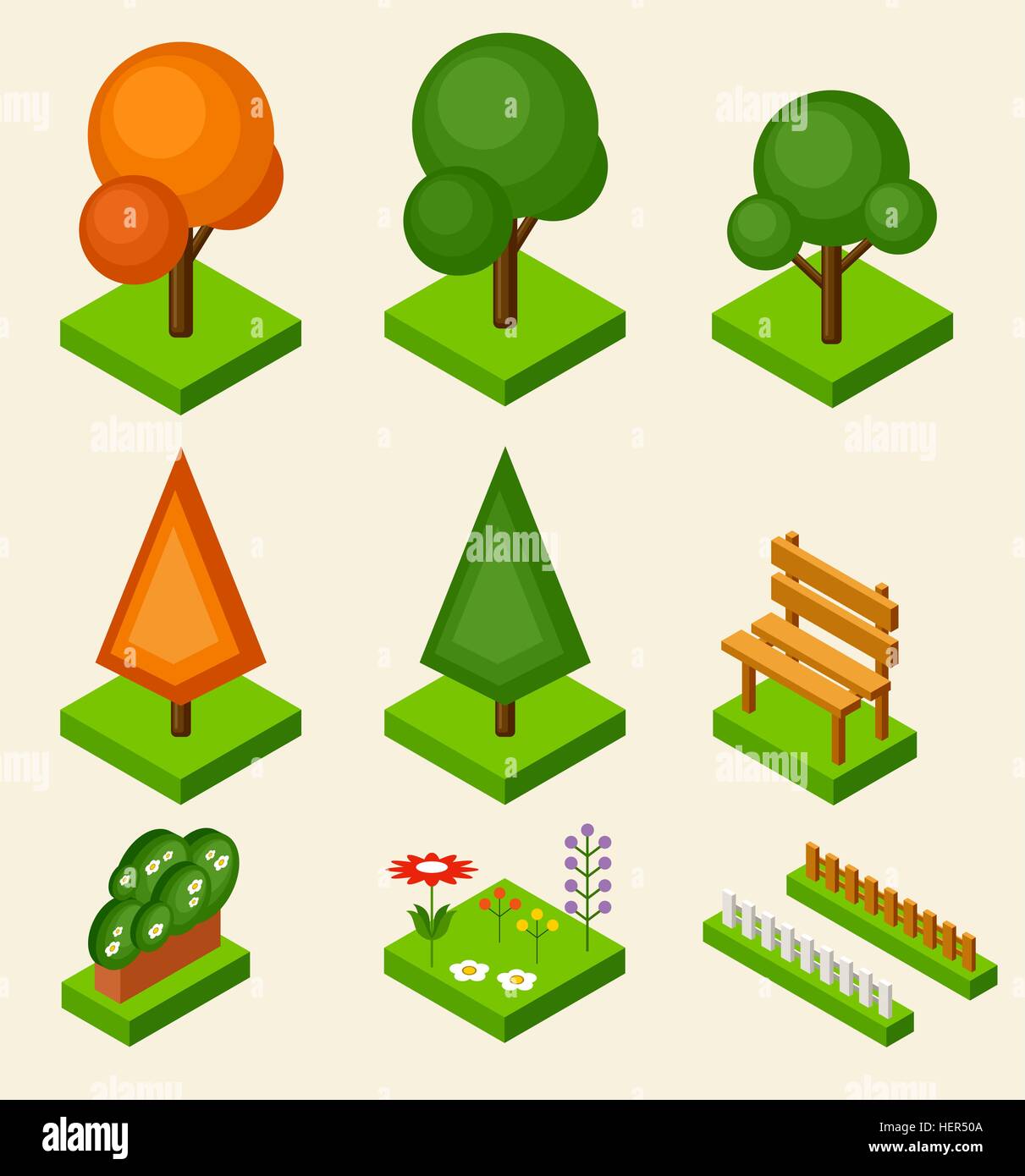 Isometric vector tree set on the beige background Stock Vector Image ...