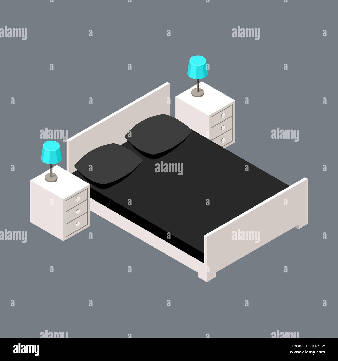 Vector isometric bedroom with a bed and bedside tables Stock Vector ...