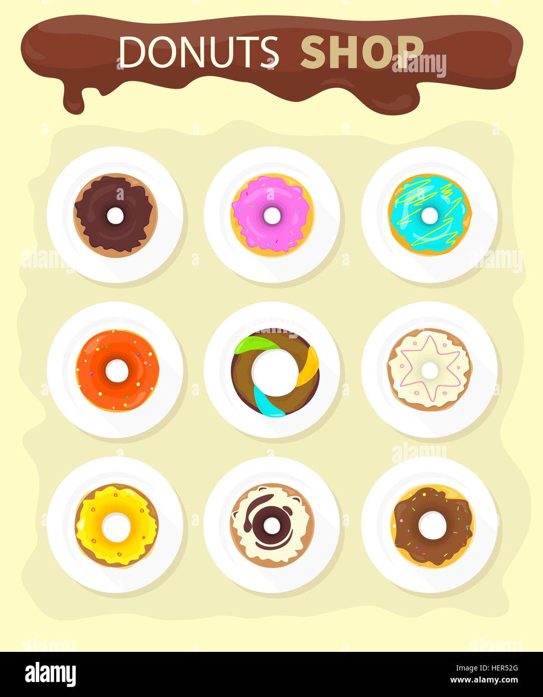 Sweet donuts set design flat food. Doughnut, donuts coffee, donut ...