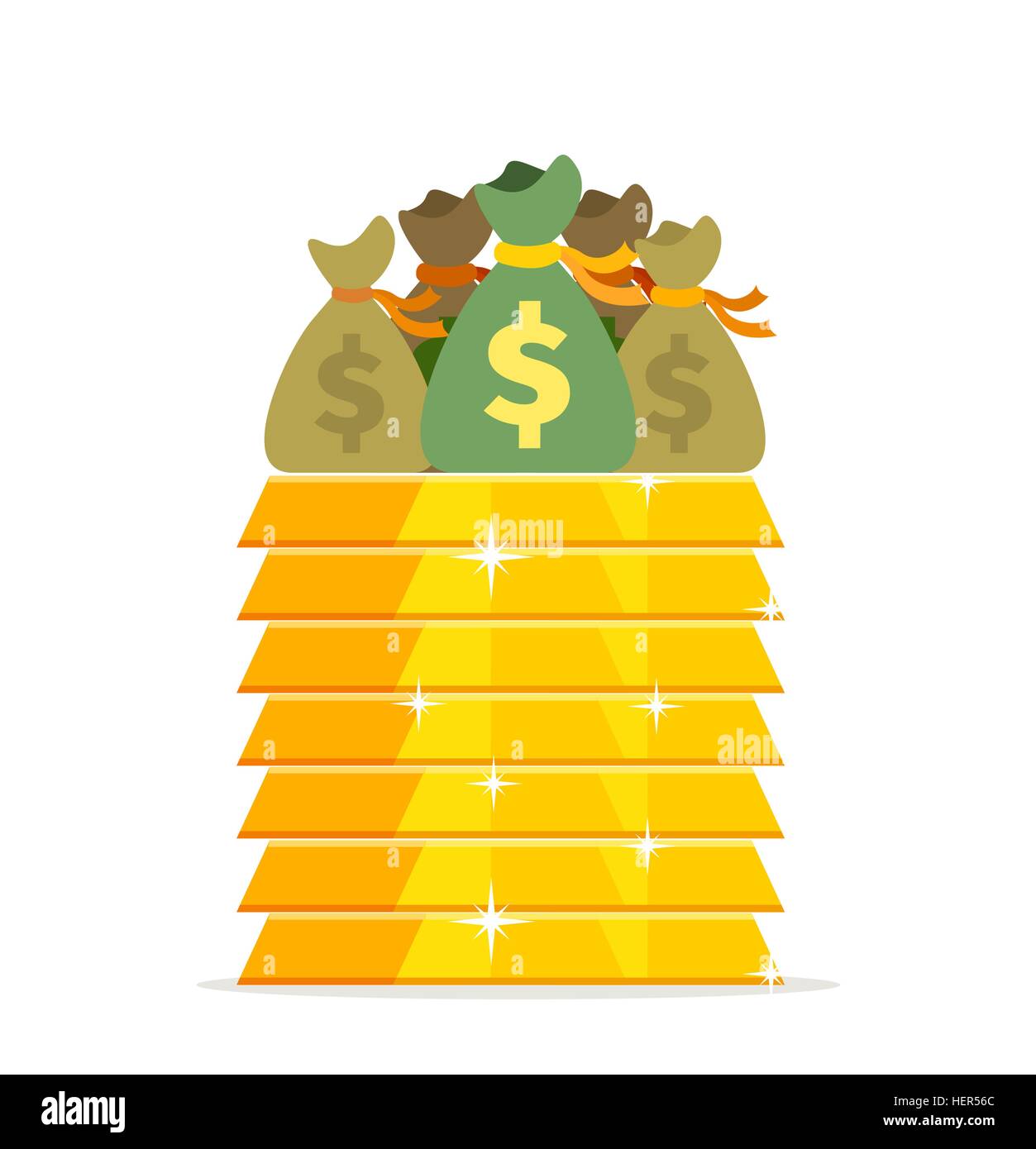 Gold bars and bags of money design flat. Gold bar, cash for gold, old ...