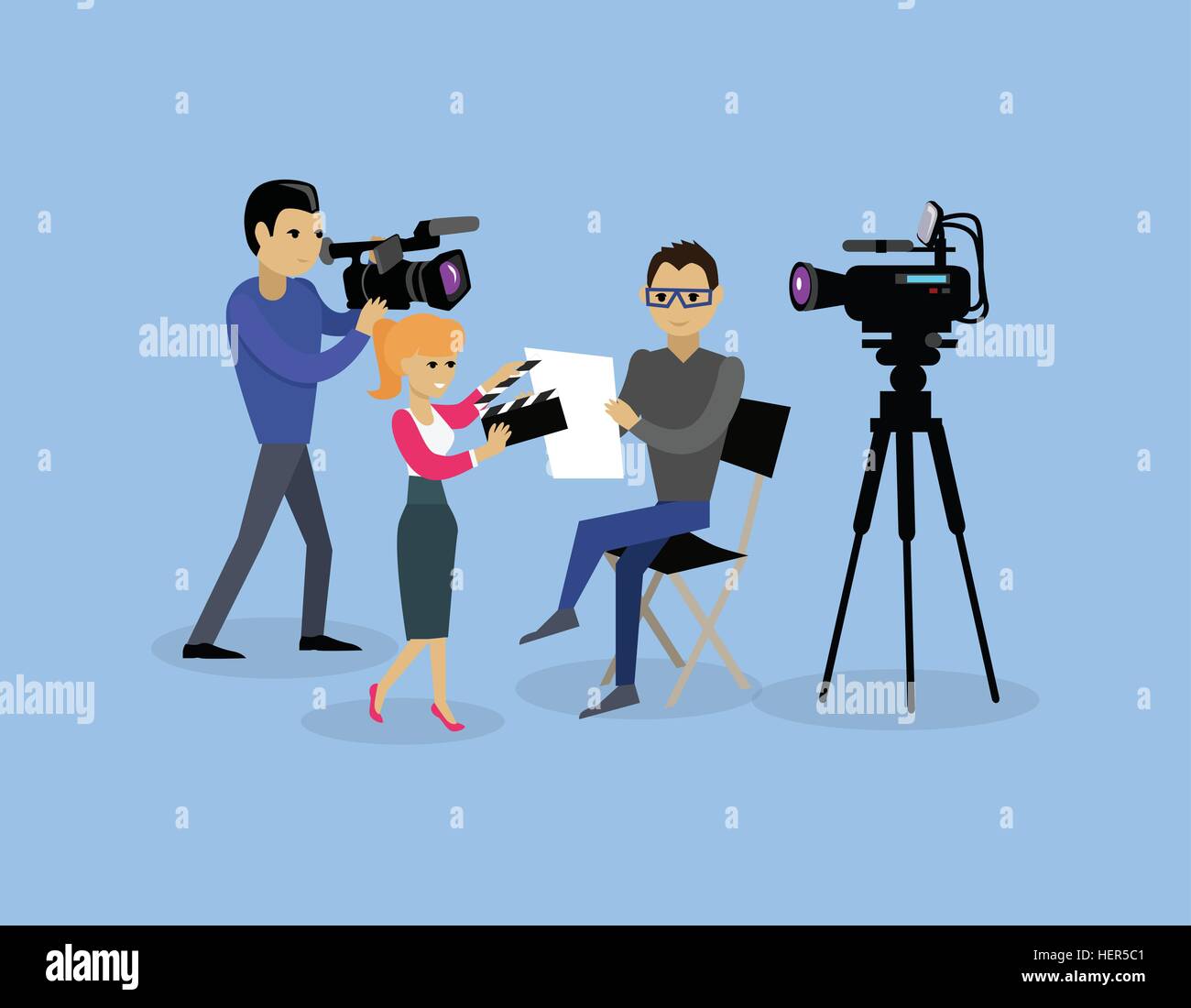 Camera crew team people group flat style. Film crew, camera man, tv ...