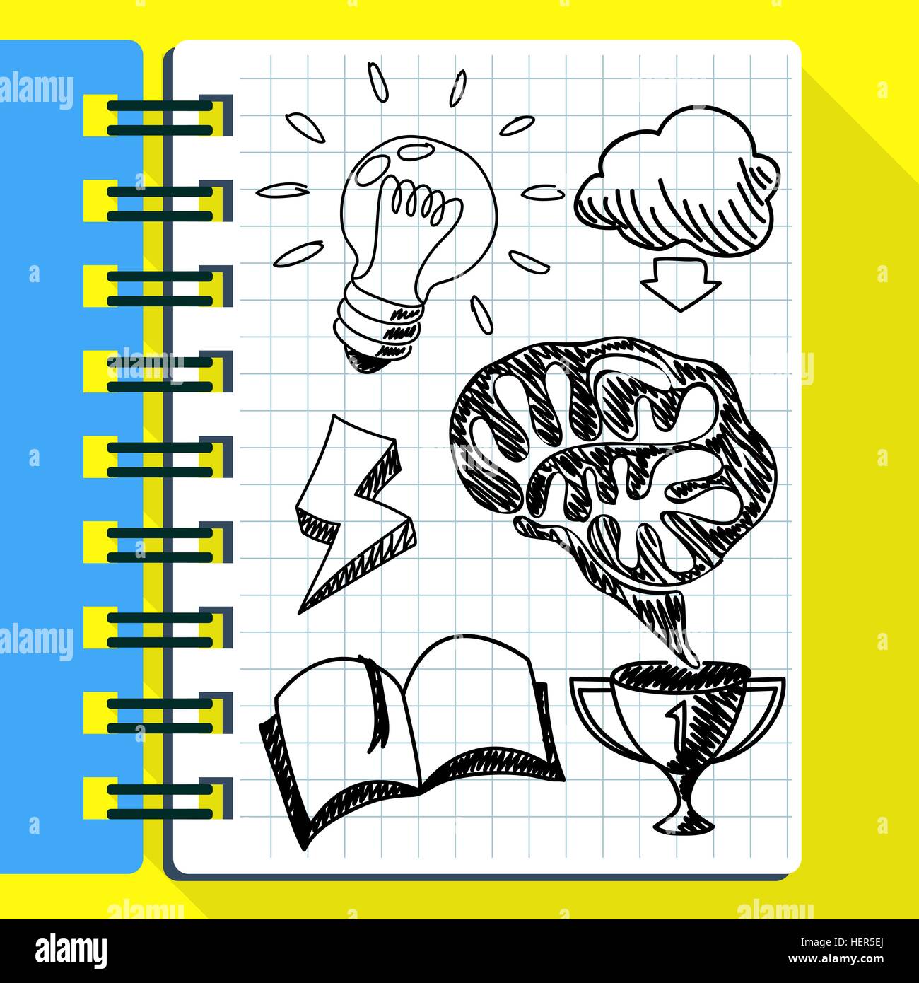 Scetch hand drawn new idea notebook. Idea and innovation new, light ...