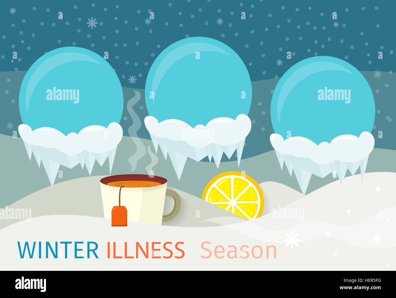 Winter illness season design. Cold and sick, virus and health, flu ...