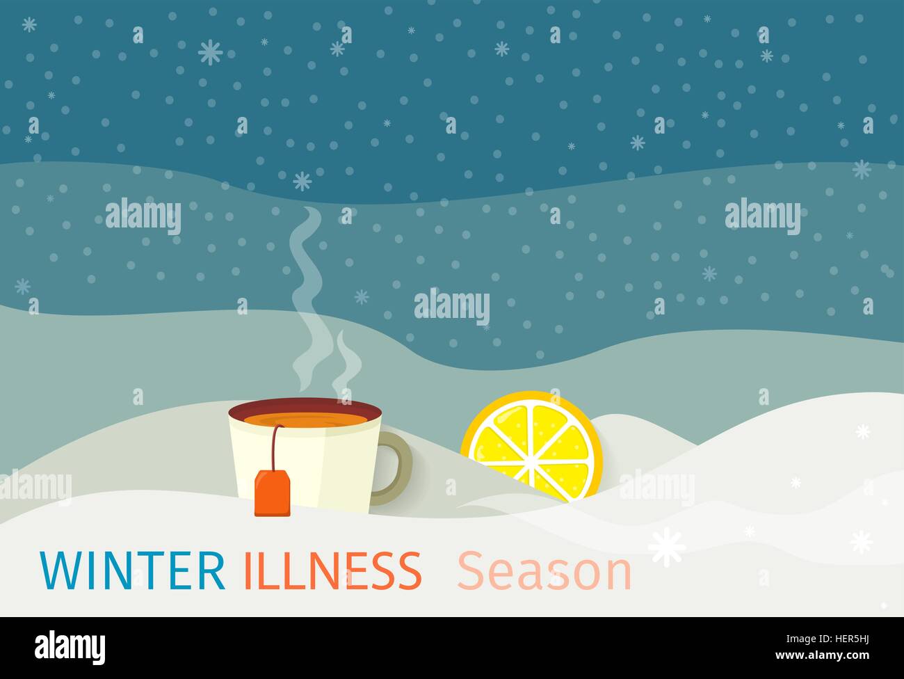 Winter illness season design. Cold and sick, virus and health, flu ...