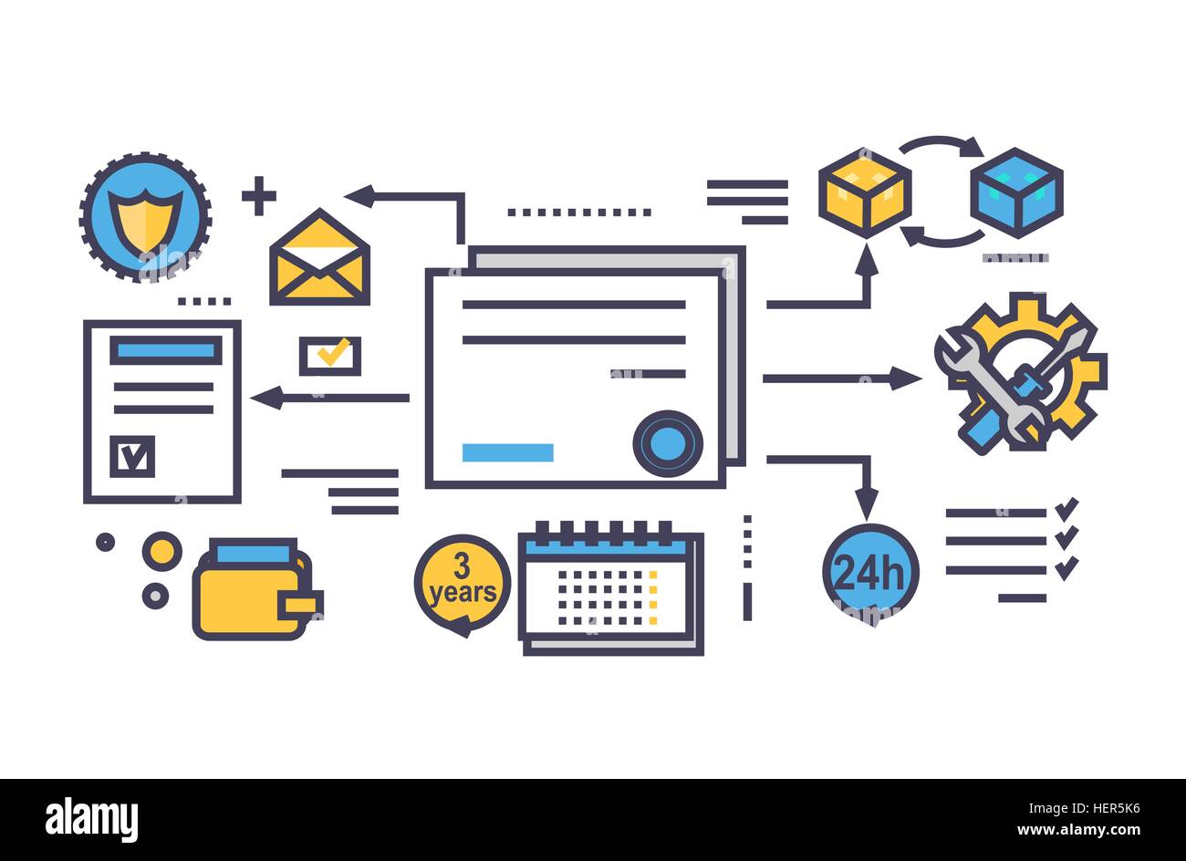 Icon flat style design quality service. Business and warranty, support ...