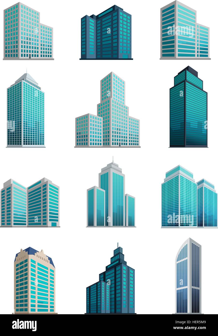Set icons skyscrapers buildings. Building and skyscraper, skyscraper ...