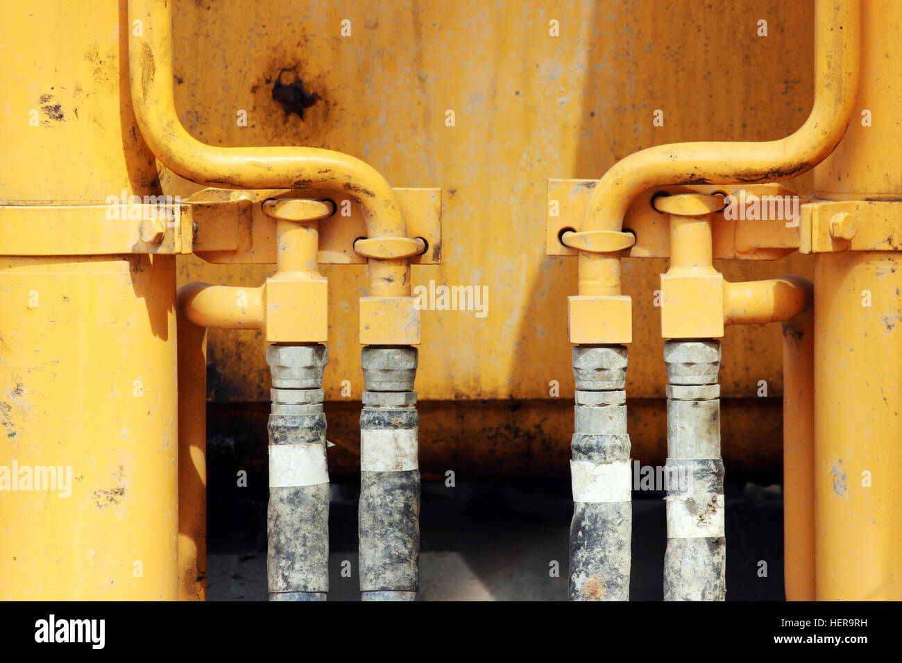 Hydraulic pressure pipes system of construction machinery Stock Photo ...