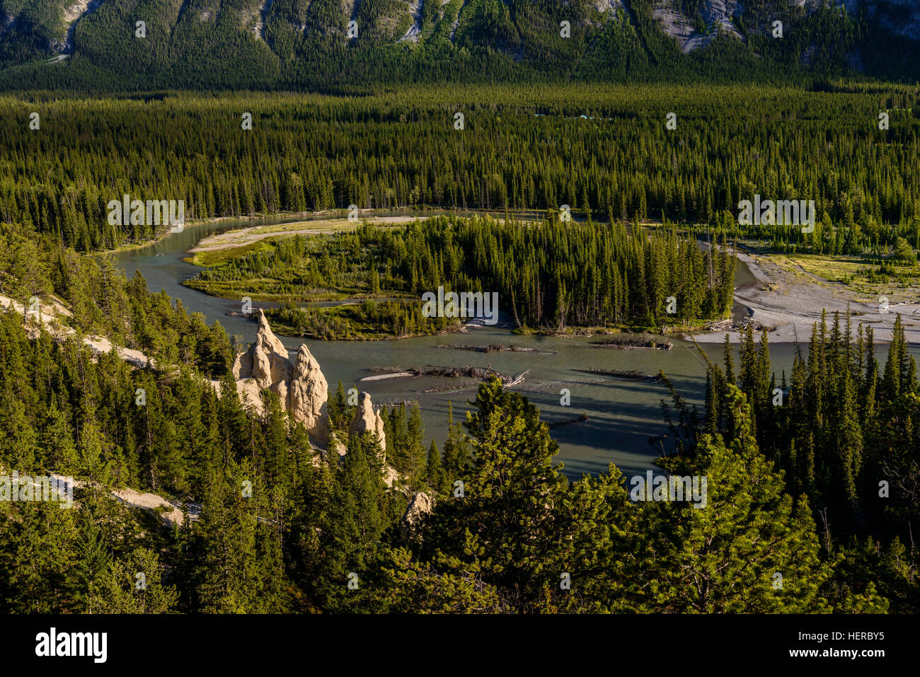 Canada, Alberta, Banff National Park, Banff, Hoodoos, Bow River Valley ...
