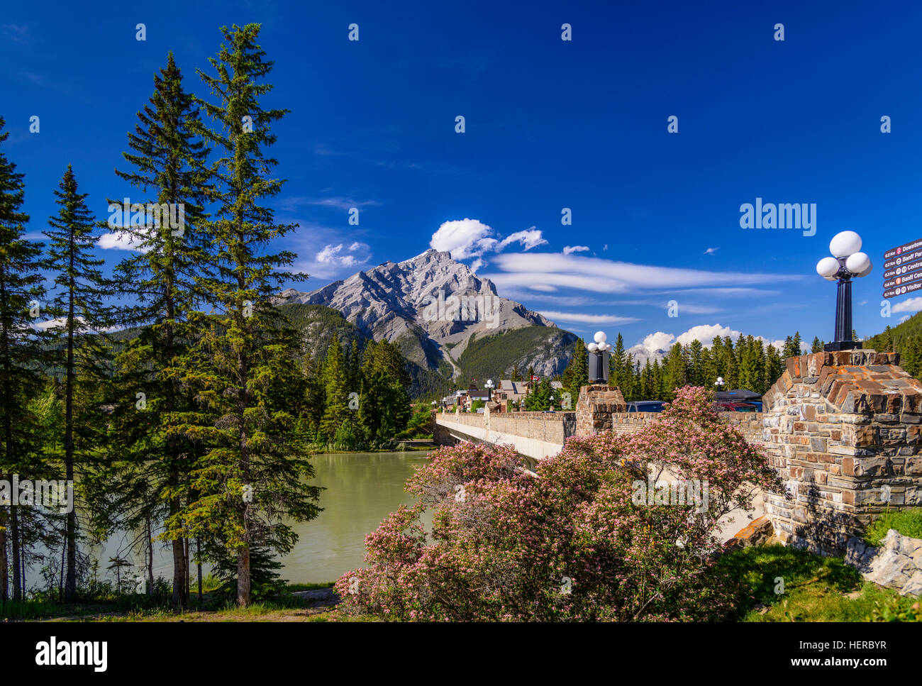 Canada, Alberta, Banff National Park, Banff, Bow River Bridge to ...