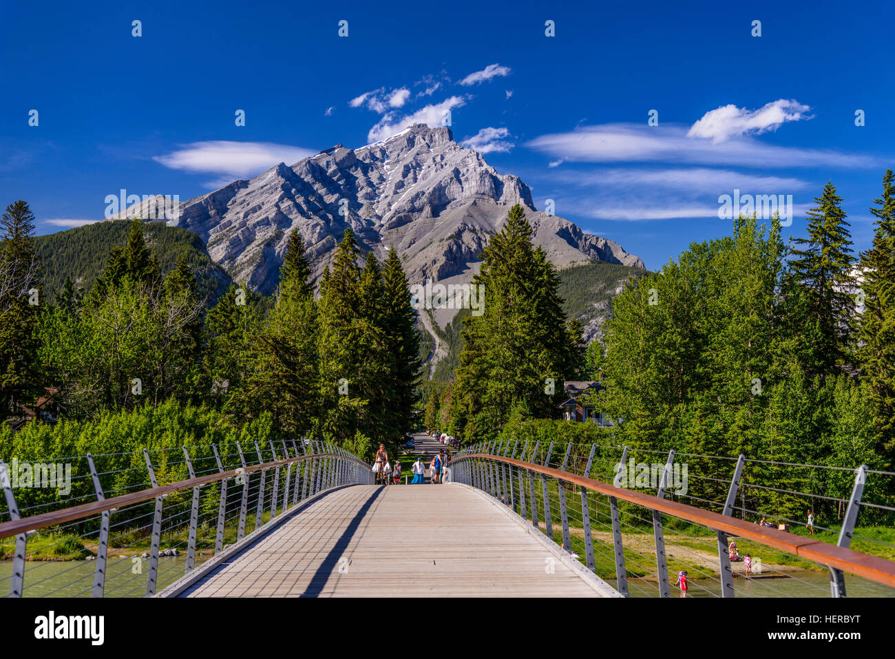 Canada, Alberta, Banff National Park, Banff, Bow River Pedestrian ...