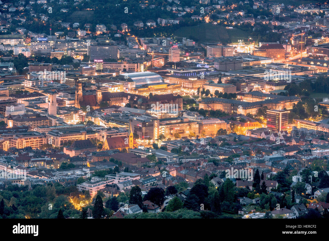 Germany, Stuttgart, Stuttgart city centre, overview, night photography ...