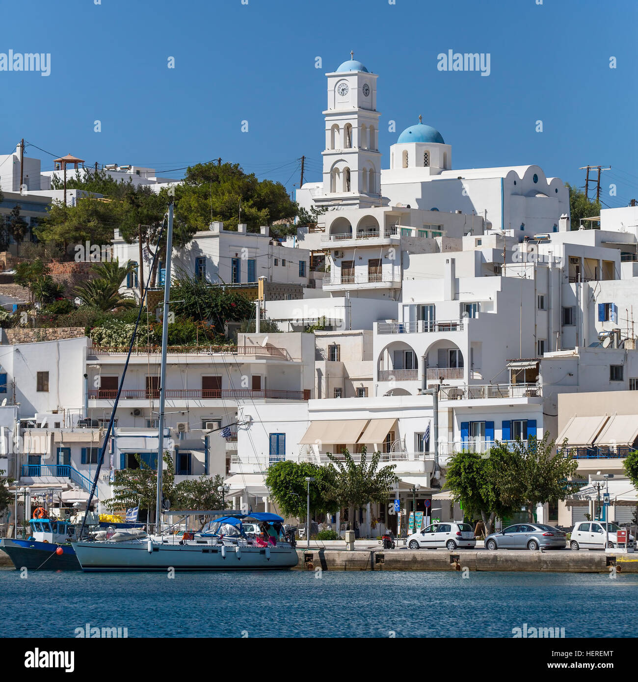 Harbor of Milos island, Greece Stock Photo - Alamy