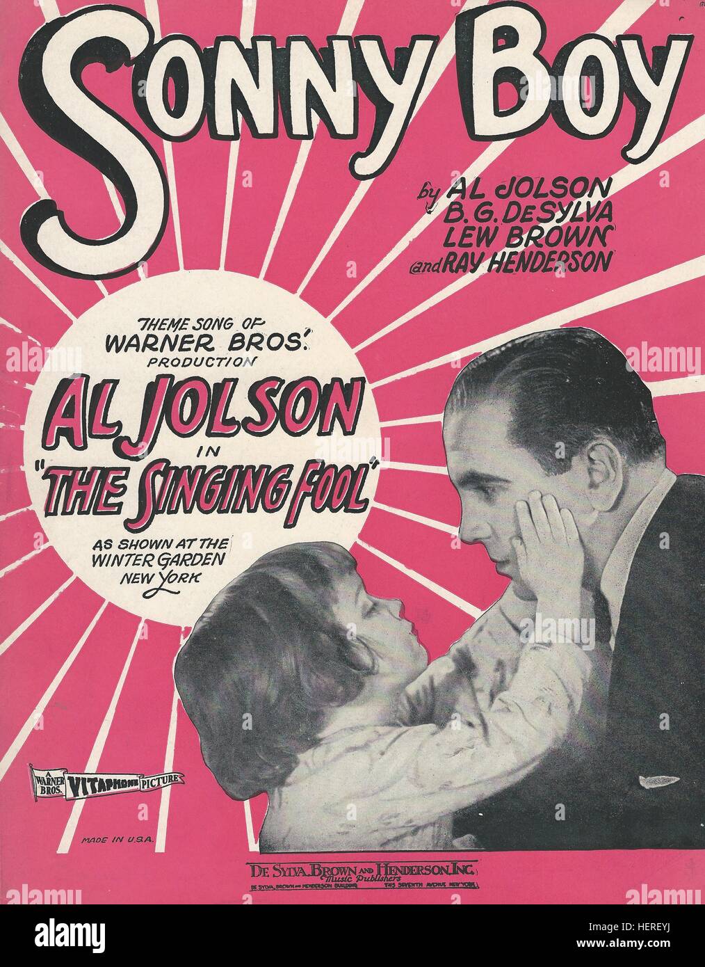 "Sonny Boy" 1928 Al Jolson "The Singing Fool" Sheet Music Cover Stock ...