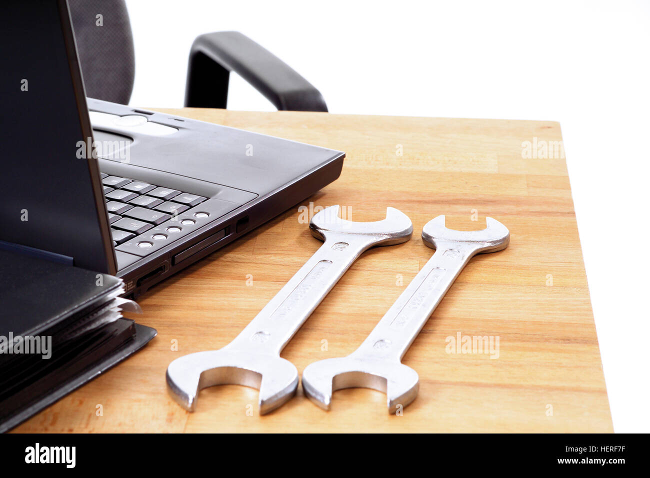 Office workplace, desk, laptop and tools Stock Photo - Alamy