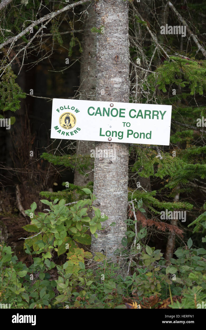 Canoe carry sign in the St. Regis Canoe Area of Adirondack State Park ...