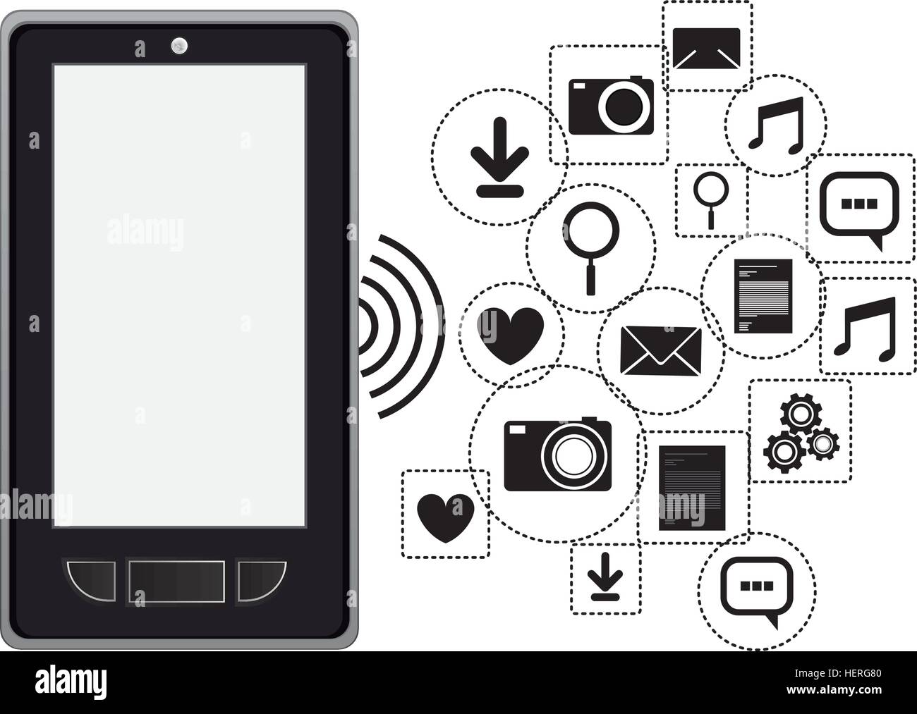 Smartphone social media and multimedia icon set. Apps communication and ...