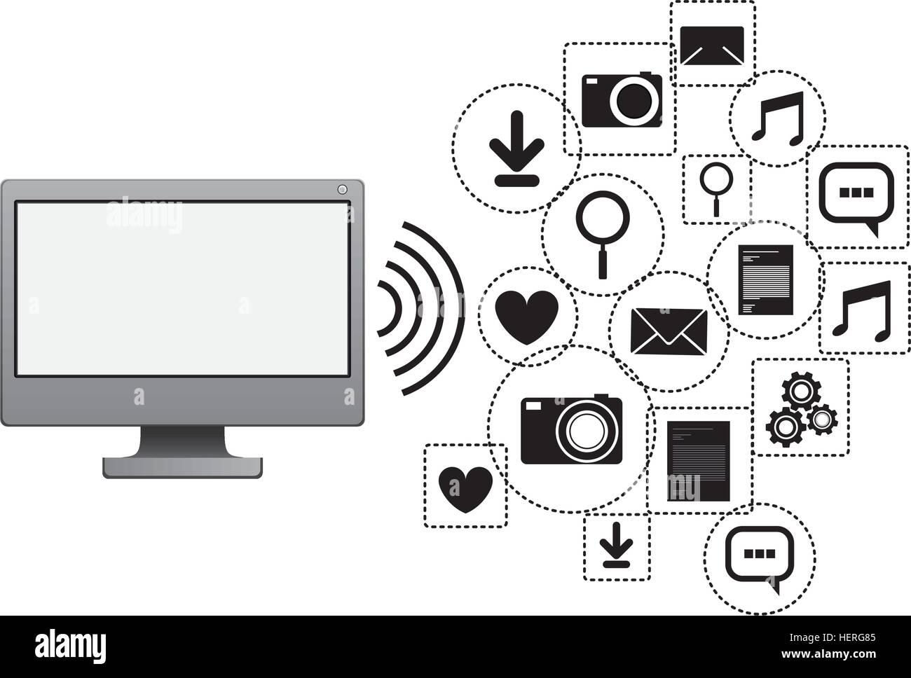 Computer social media and multimedia icon set. Apps communication and ...