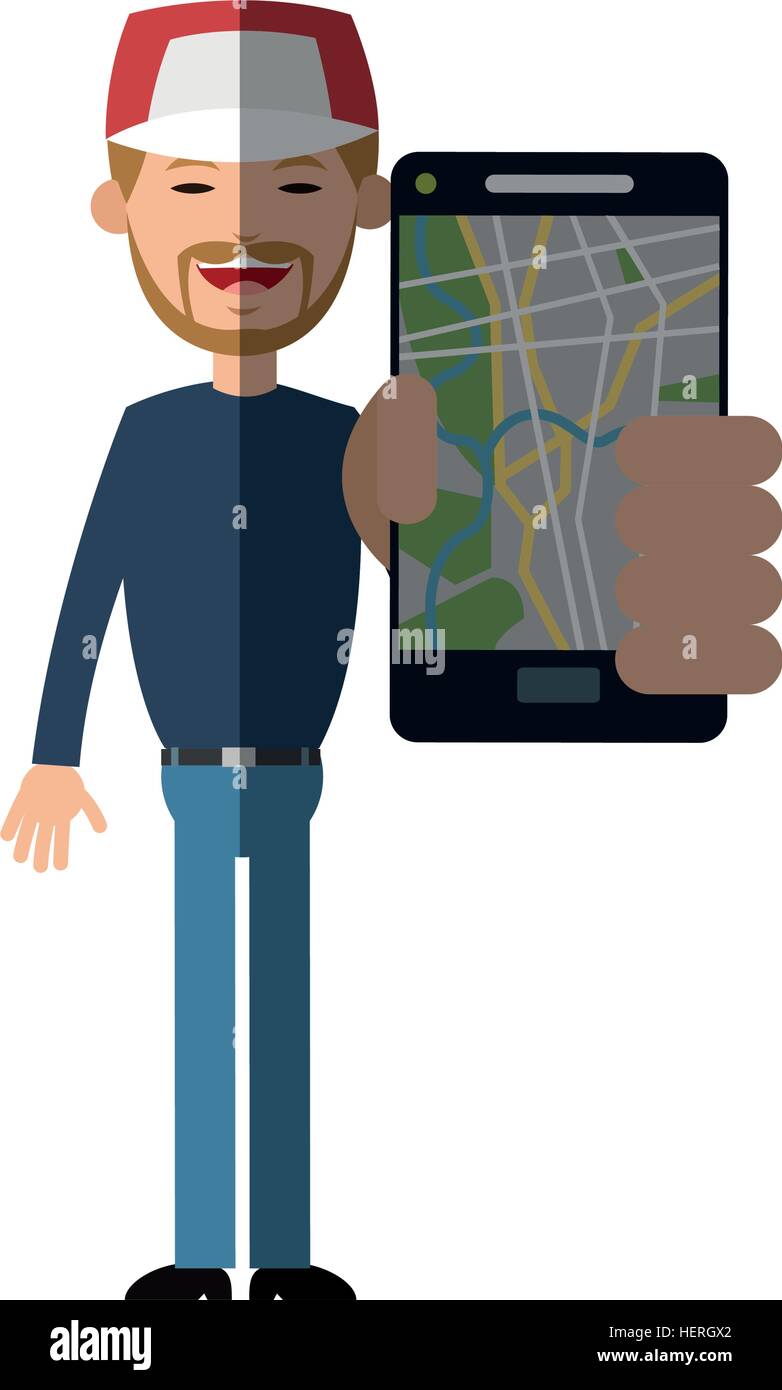 Man and smartphone with gps app design Stock Vector Image & Art - Alamy