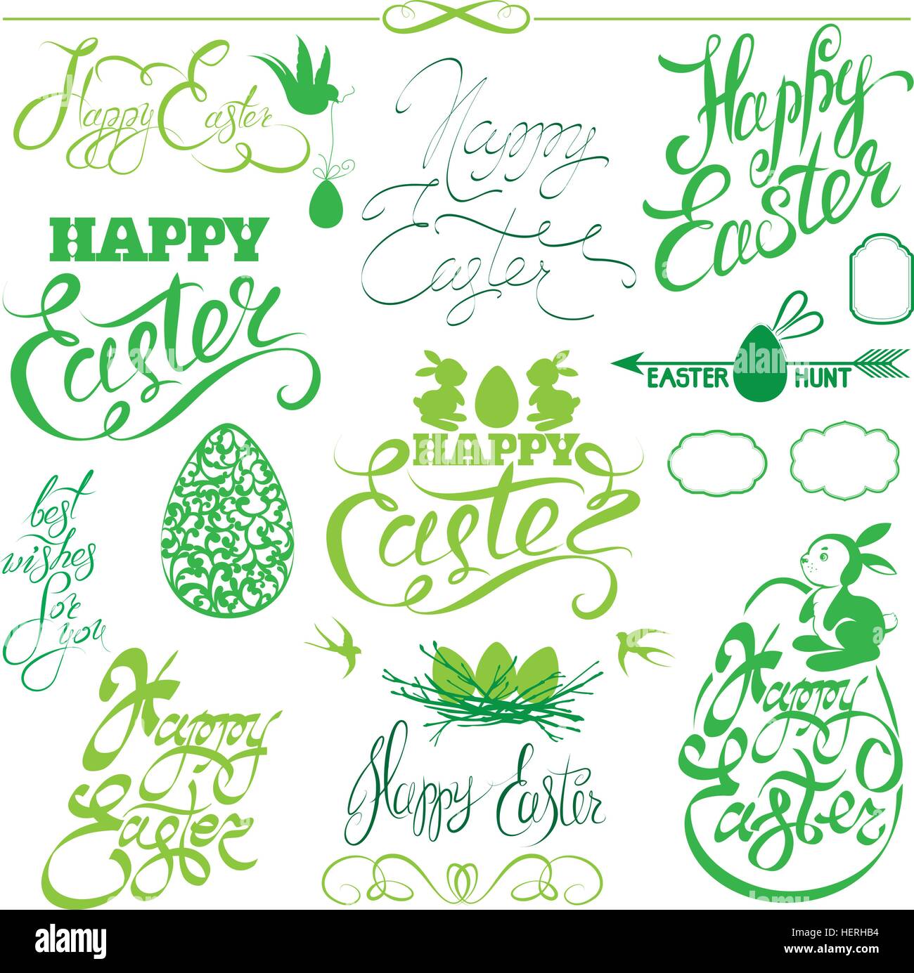 Set of Happy Easter holiday calligraphy. Hand lettering greetings ...