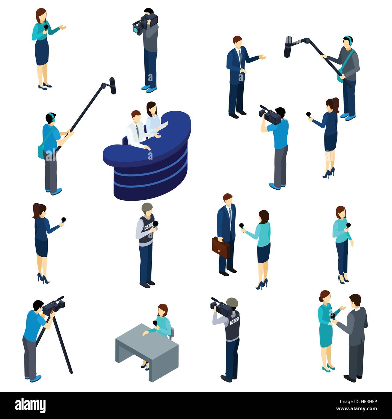 Journalist Work Isometric Icons Set. Journalists at work isometric ...