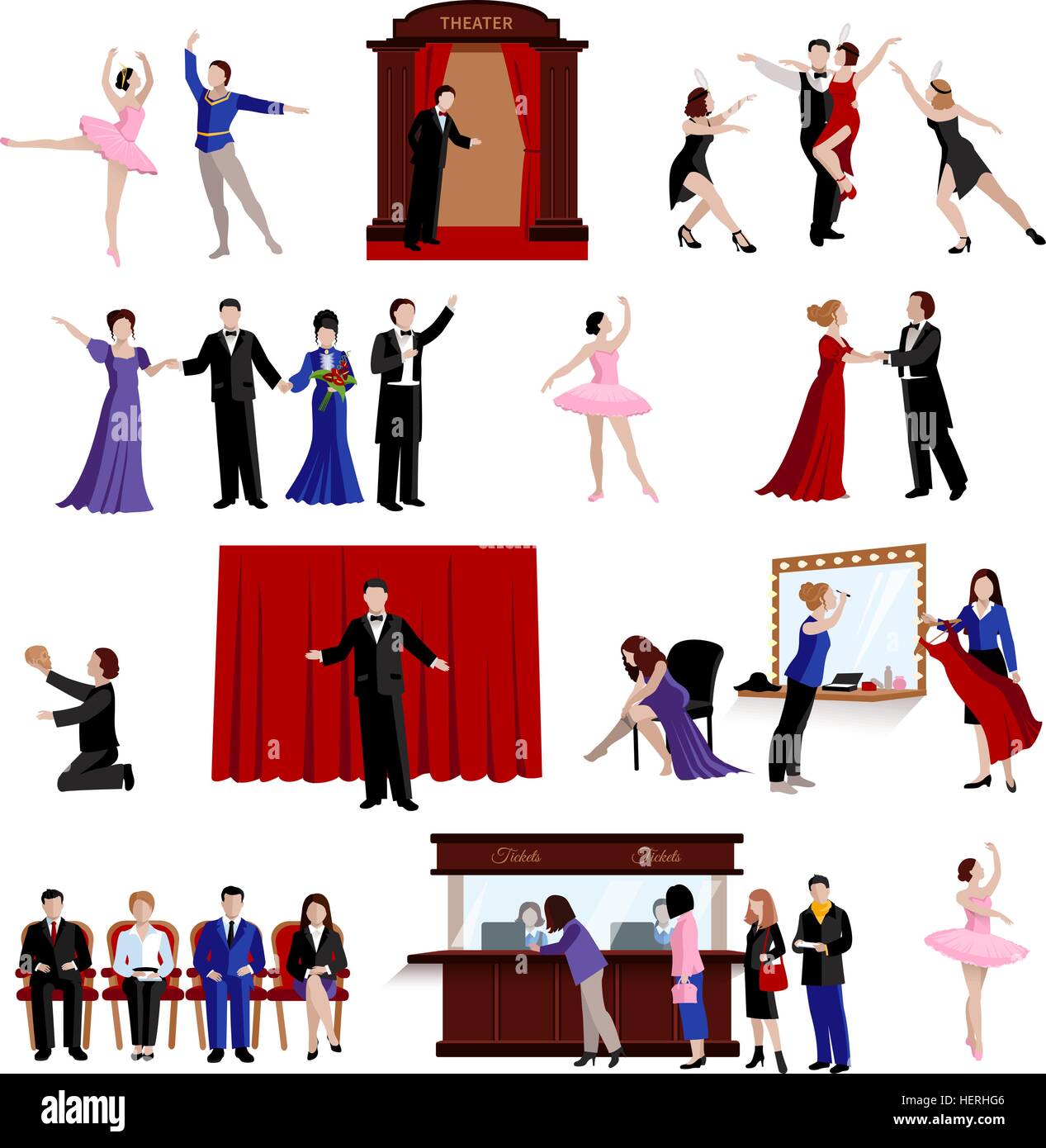 Images Set Of Theater People. Flat images set of scenes with theater ...