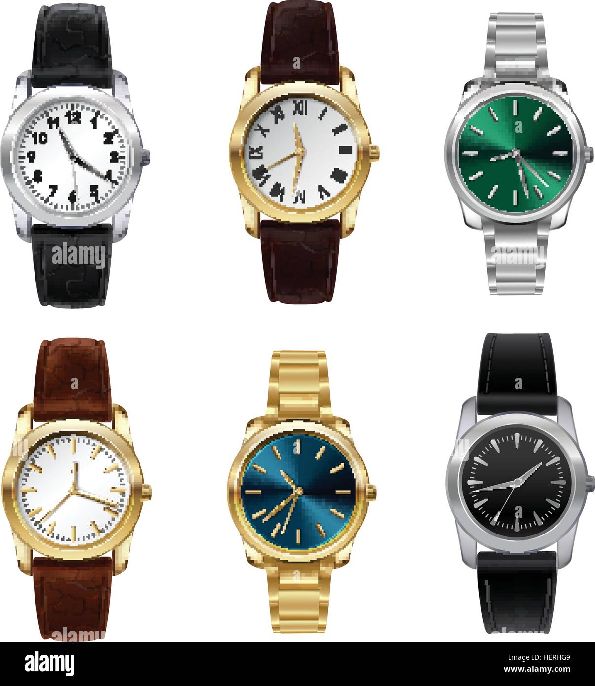 Realistic watches set. Realistic wrist watches set with leather and ...