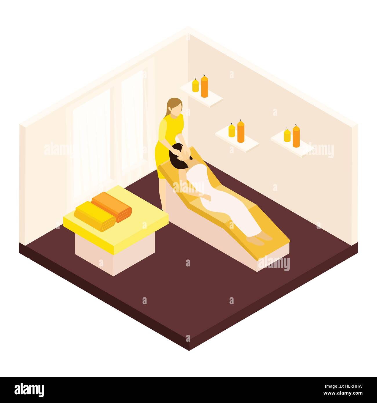 Face Massage Isometric Illustration . Face massage with towels and ...