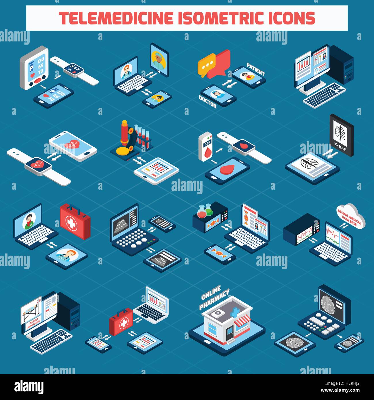 Telemedicine isometric icons set. Telemedicine isometric icons set with ...