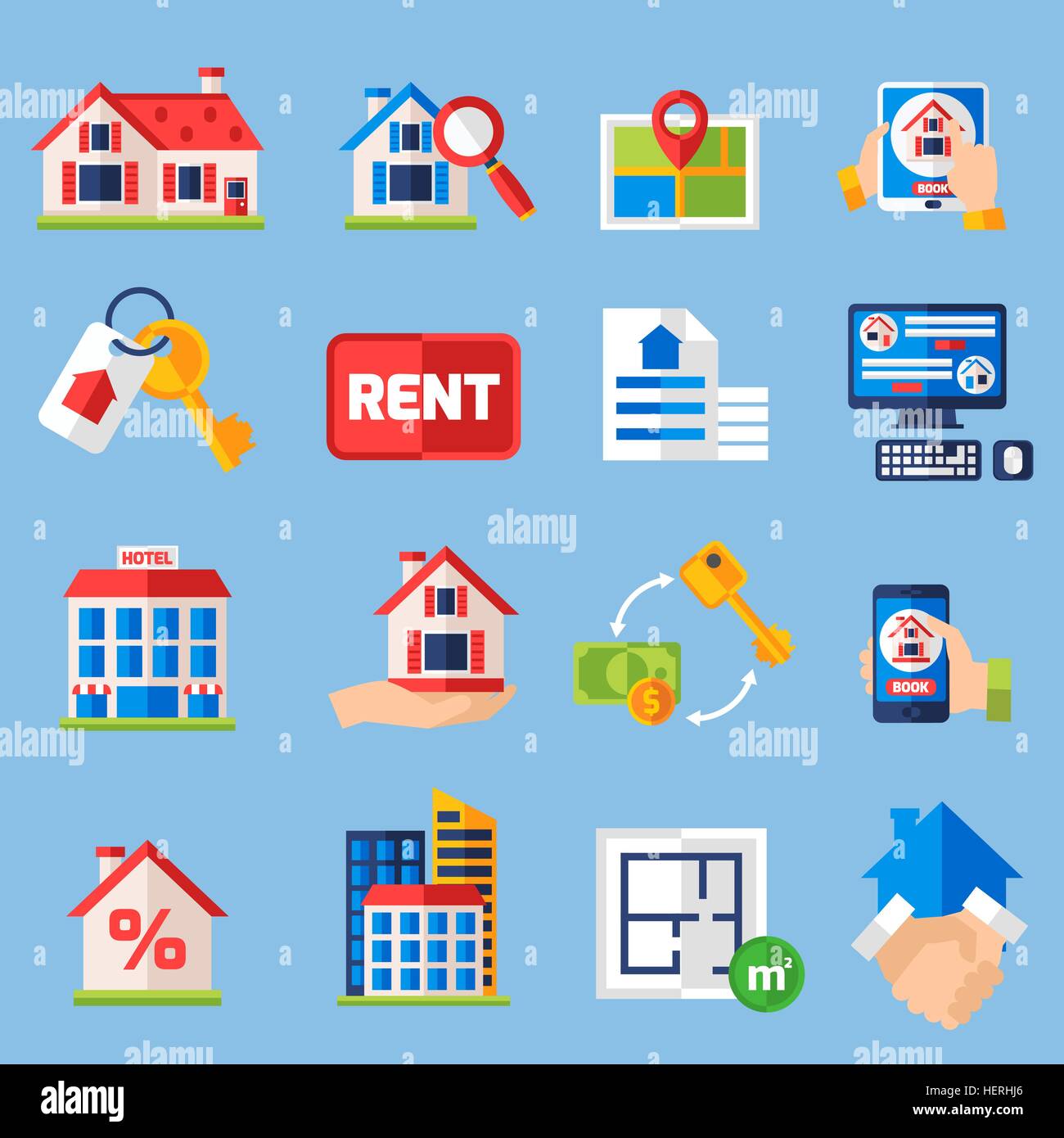 Rent and tenancy icons set. House rent and and property tenancy icons ...
