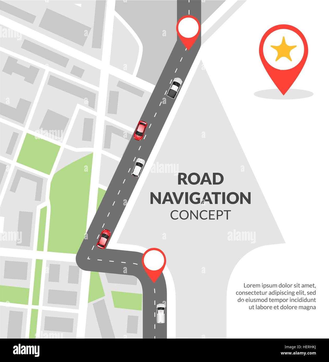Road navigation concept. Road navigation concept with city map with ...