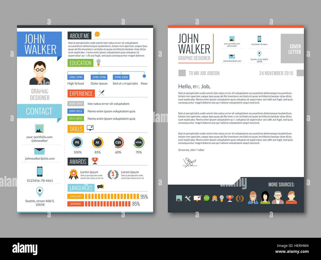 Resume cv template. Two pages job candidate cv template with work ...