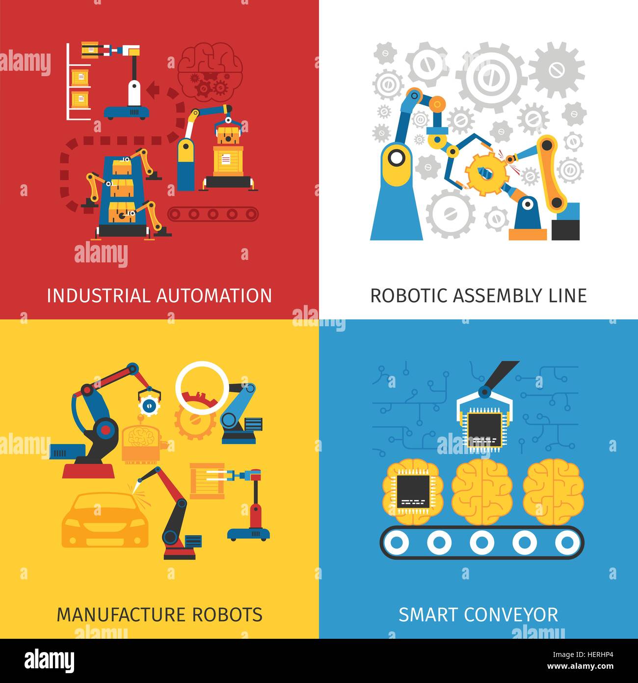 Industrial Assembly Line 4 Flat Icons Industrial Automation Robotic Assembly Line 4 Flat Icons