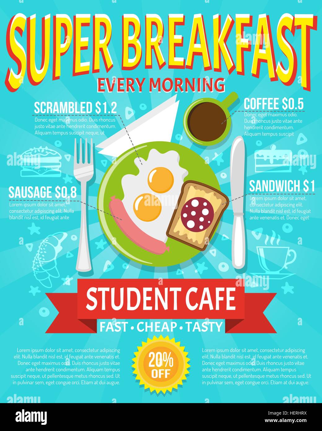 Breakfast Poster Illustration . Breakfast poster for a student cafe ...